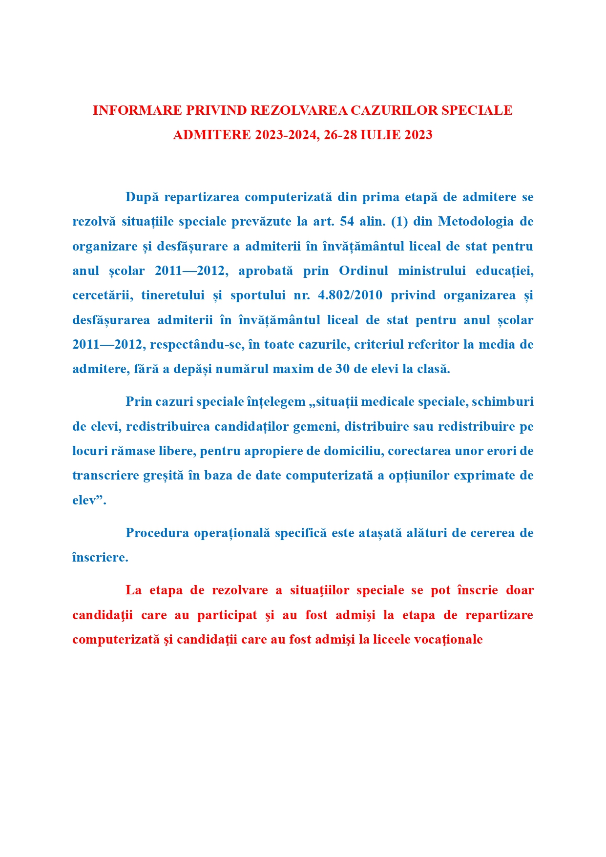 ADMITERE CLASA a IX-a LICEU/ZI 2023-2024 | Liceul Tehnologic Dumitru Mangeron